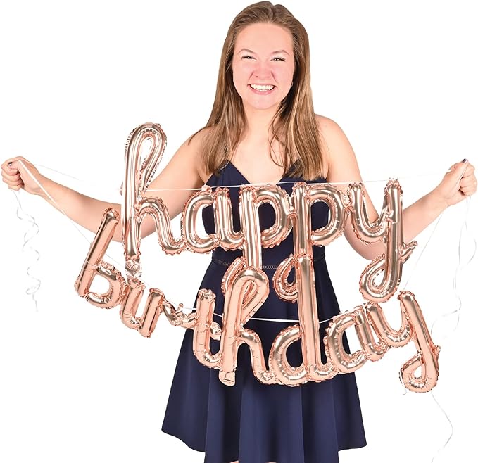 Rose Gold Script Happy Birthday Air-Filled Balloon Streamer – Wild Cat ...