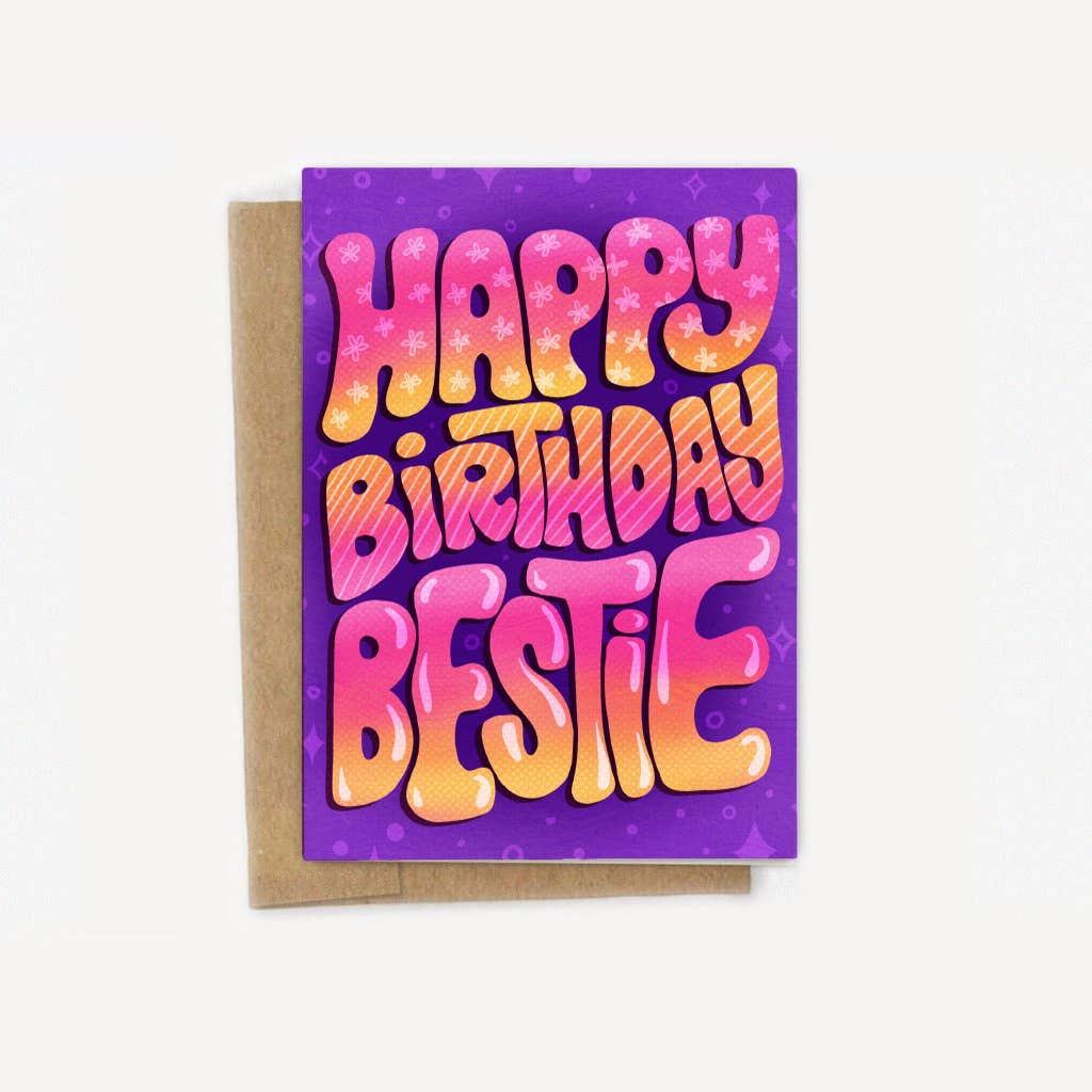 Happy Birthday Bestie Groovy Card – Wild Cat Gift and Party
