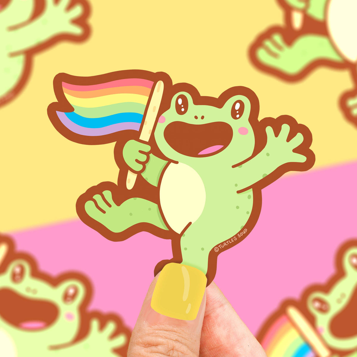 Pride LGBT+ Ally Flag Rainbow Frog Vinyl Sticker – Wild Cat Gift and Party
